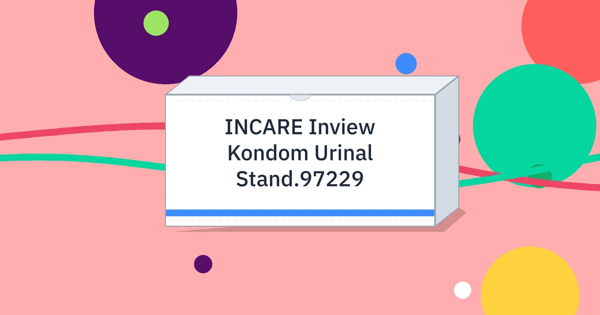 Symbolbild: Packung mit der Aufschrift INCARE Inview Kondom Urinal Stand.97229 (PZN 02185185) – Verfügbarkeit und Bezug in Apotheken in Frankfurt am Main