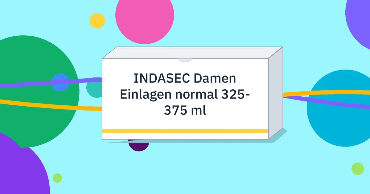 Symbolbild: Packung mit der Aufschrift INDASEC Damen Einlagen normal 325-375 ml (PZN 09922304) – Verfügbarkeit und Bezug in Apotheken in Frankfurt am Main