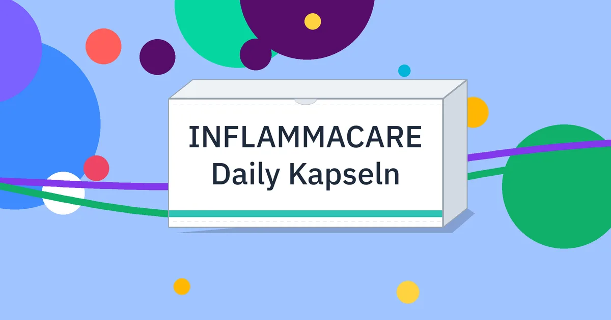Symbolbild: Packung mit der Aufschrift INFLAMMACARE Daily Kapseln (PZN 19140583) – Verfügbarkeit und Bezug in Apotheken in Frankfurt am Main