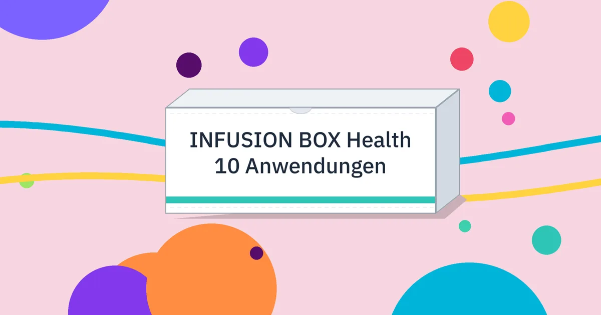 Symbolbild: Packung mit der Aufschrift INFUSION BOX Health 10 Anwendungen (PZN 19131472) – Verfügbarkeit und Bezug in Apotheken in Frankfurt am Main