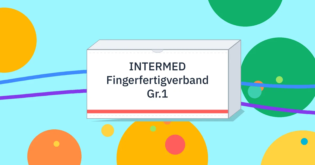 Symbolbild: Packung mit der Aufschrift INTERMED Fingerfertigverband Gr.1 (PZN 02555794) – Verfügbarkeit und Bezug in Apotheken in Frankfurt am Main