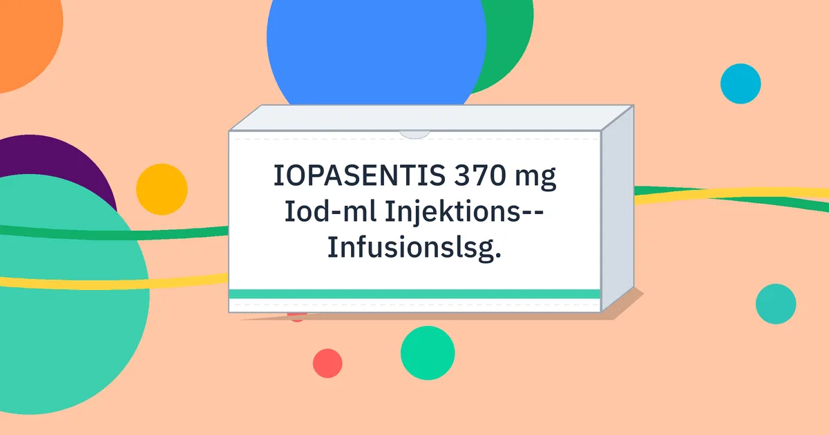 Symbolbild: Packung mit der Aufschrift IOPASENTIS 370 mg Iod-ml Injektions--Infusionslsg. (PZN 13354254) – Verfügbarkeit und Bezug in Apotheken in Frankfurt am Main
