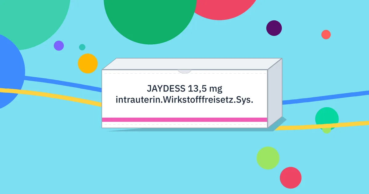 Symbolbild: Packung mit der Aufschrift JAYDESS 13,5 mg intrauterin.Wirkstofffreisetz.Sys. (PZN 09776268) – Verfügbarkeit und Bezug in Apotheken in Frankfurt am Main