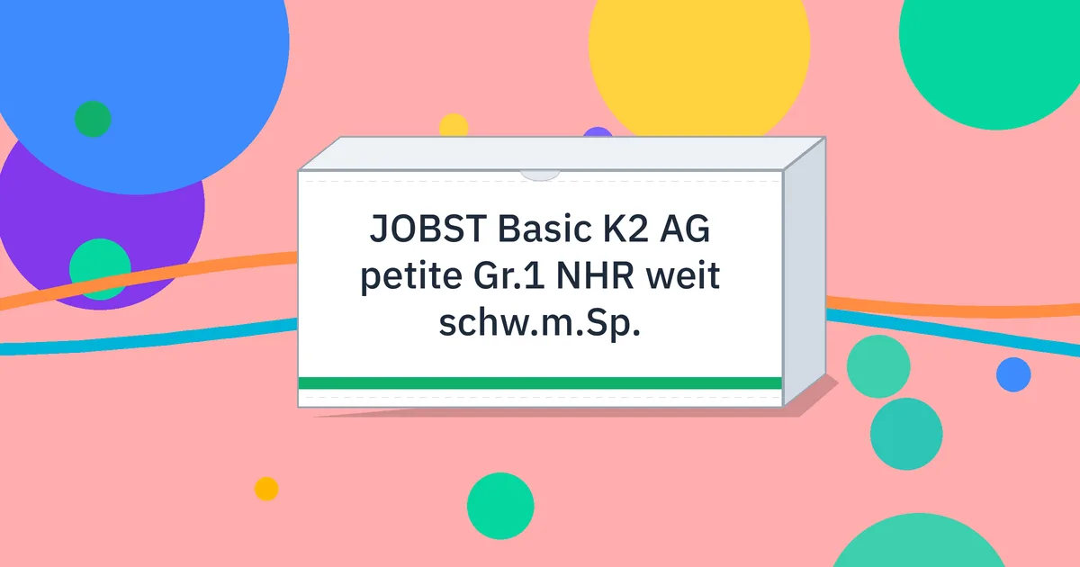 Symbolbild: Packung mit der Aufschrift JOBST Basic K2 AG petite Gr.1 NHR weit schw.m.Sp. (PZN 15311473) – Verfügbarkeit und Bezug in Apotheken in Frankfurt am Main