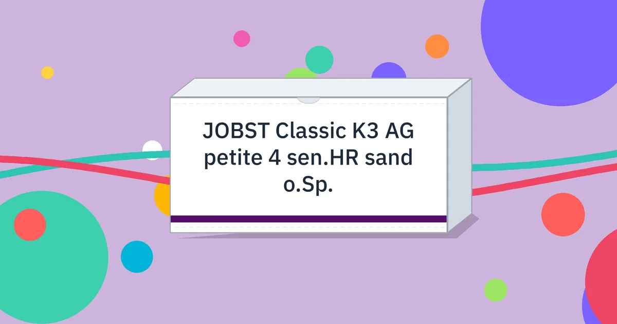 Symbolbild: Packung mit der Aufschrift JOBST Classic K3 AG petite 4 sen.HR sand o.Sp. (PZN 17956263) – Verfügbarkeit und Bezug in Apotheken in Frankfurt am Main