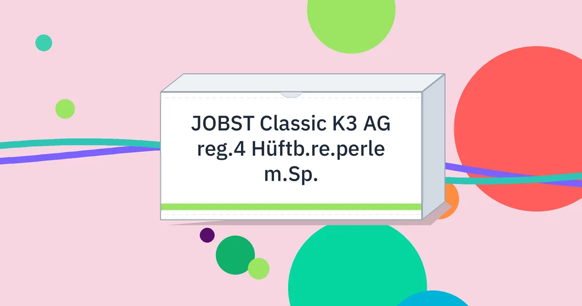 Symbolbild: Packung mit der Aufschrift JOBST Classic K3 AG reg.4 Hüftb.re.perle m.Sp. (PZN 13076223) – Verfügbarkeit und Bezug in Apotheken in Frankfurt am Main