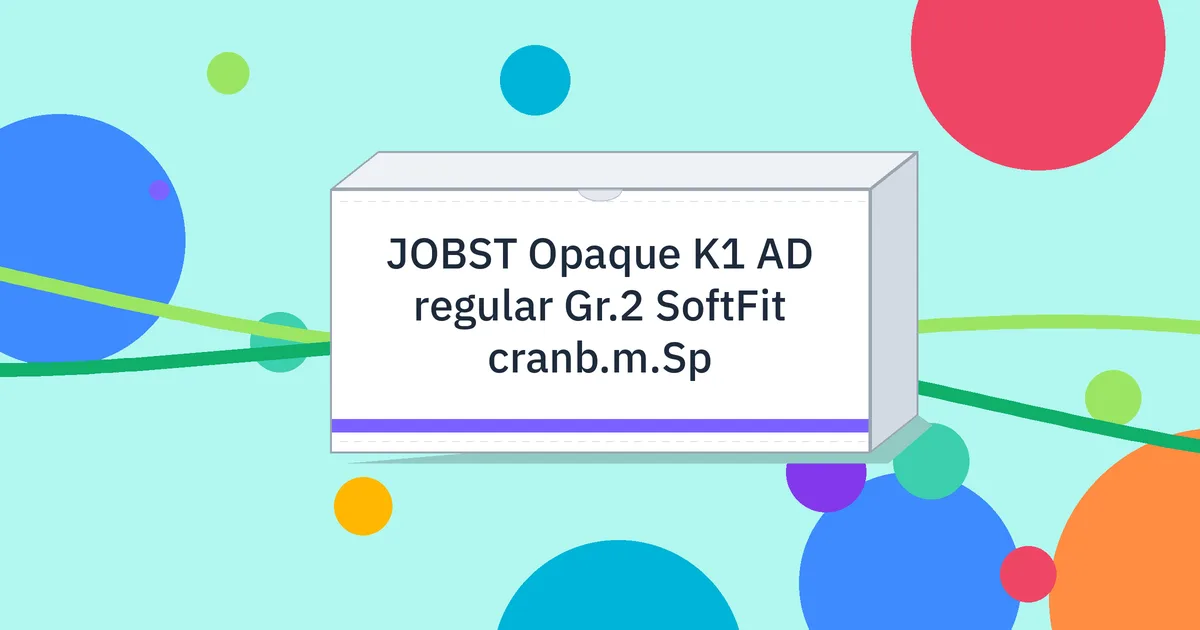 Symbolbild: Packung mit der Aufschrift JOBST Opaque K1 AD regular Gr.2 SoftFit cranb.m.Sp (PZN 13081750) – Verfügbarkeit und Bezug in Apotheken in Frankfurt am Main