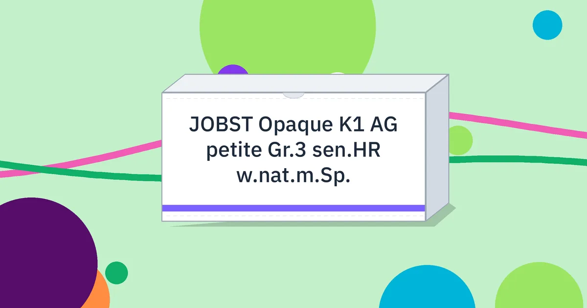 Symbolbild: Packung mit der Aufschrift JOBST Opaque K1 AG petite Gr.3 sen.HR w.nat.m.Sp. (PZN 13086173) – Verfügbarkeit und Bezug in Apotheken in Frankfurt am Main