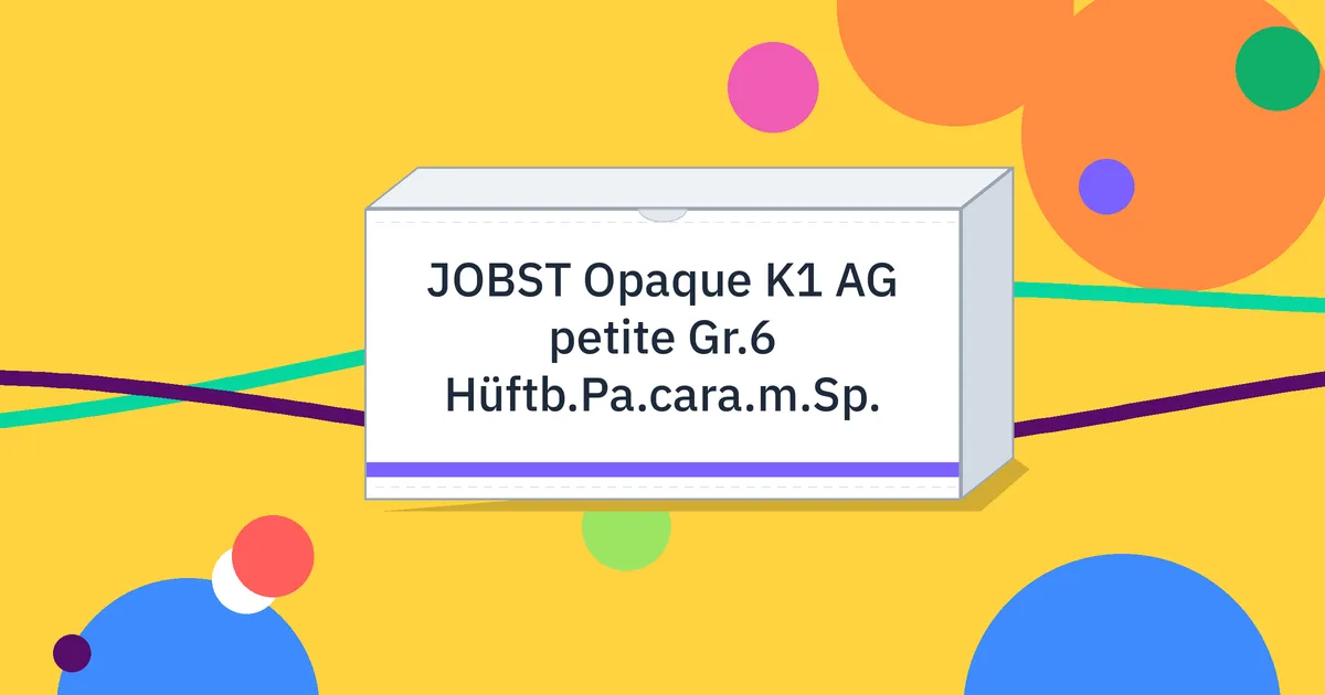 Symbolbild: Packung mit der Aufschrift JOBST Opaque K1 AG petite Gr.6 Hüftb.Pa.cara.m.Sp. (PZN 13098294) – Verfügbarkeit und Bezug in Apotheken in Frankfurt am Main