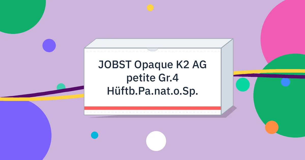 Symbolbild: Packung mit der Aufschrift JOBST Opaque K2 AG petite Gr.4 Hüftb.Pa.nat.o.Sp. (PZN 13114774) – Verfügbarkeit und Bezug in Apotheken in Frankfurt am Main