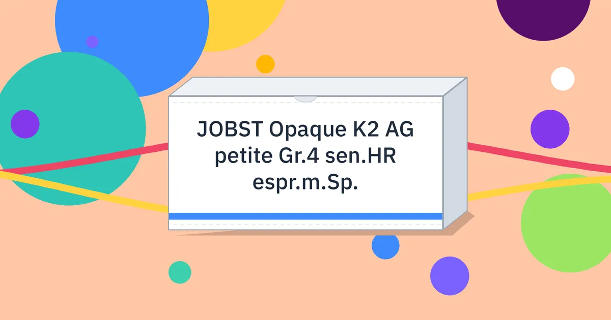 Symbolbild: Packung mit der Aufschrift JOBST Opaque K2 AG petite Gr.4 sen.HR espr.m.Sp. (PZN 16285938) – Verfügbarkeit und Bezug in Apotheken in Frankfurt am Main