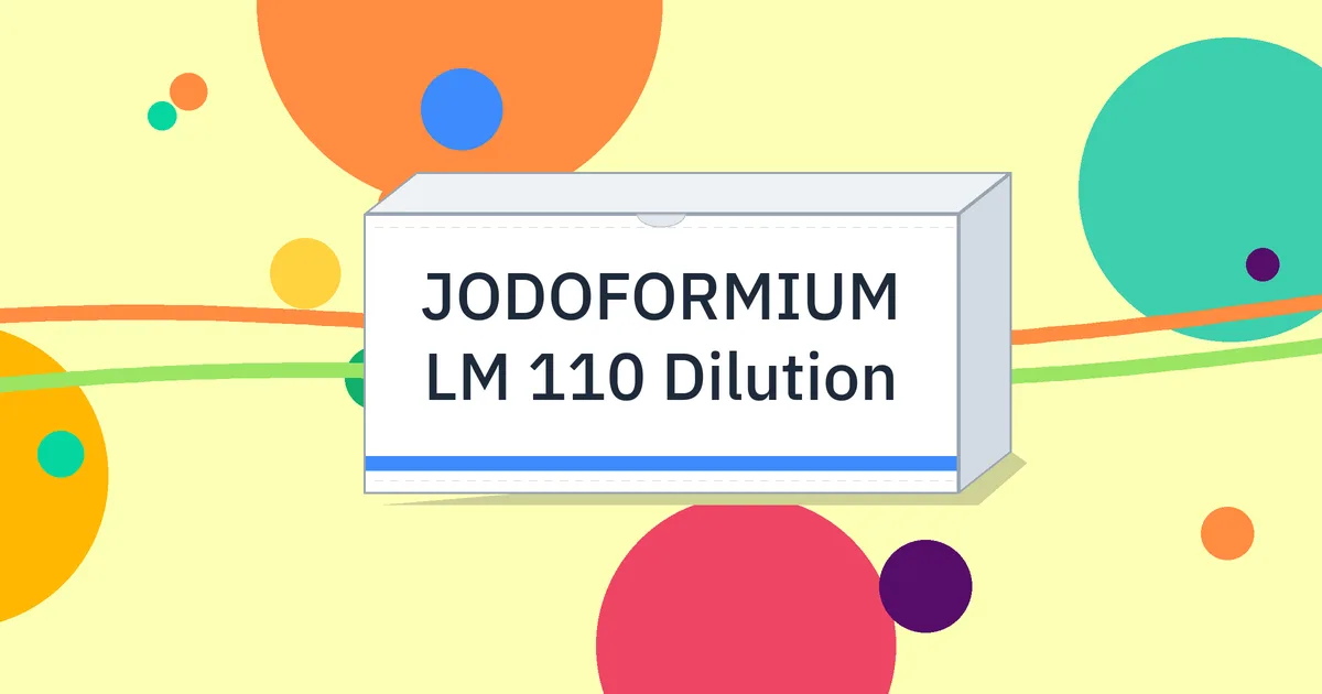 Symbolbild: Packung mit der Aufschrift JODOFORMIUM LM 110 Dilution (PZN 13563532) – Verfügbarkeit und Bezug in Apotheken in Frankfurt am Main