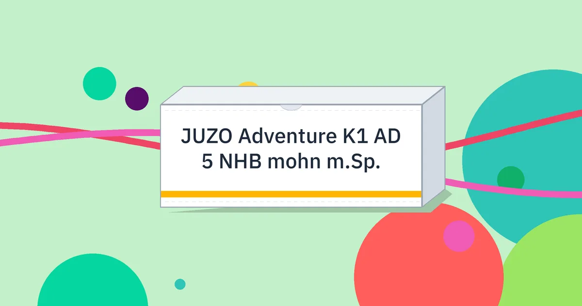 Symbolbild: Packung mit der Aufschrift JUZO Adventure K1 AD 5 NHB mohn m.Sp. (PZN 14974869) – Verfügbarkeit und Bezug in Apotheken in Frankfurt am Main