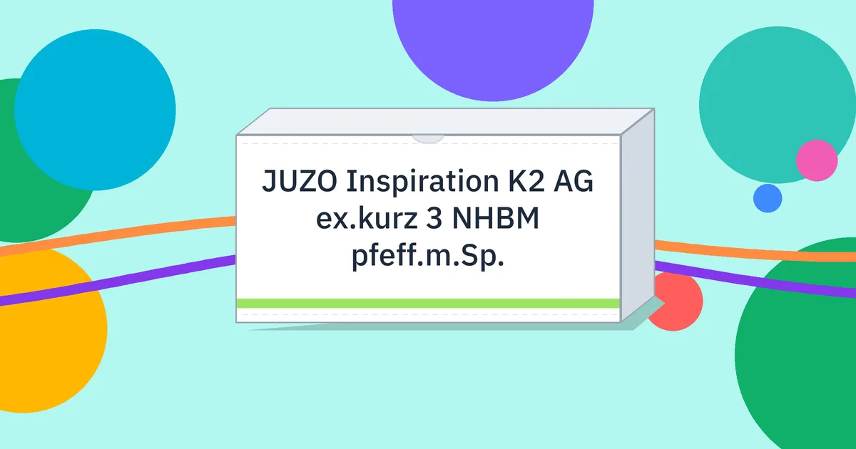 Symbolbild: Packung mit der Aufschrift JUZO Inspiration K2 AG ex.kurz 3 NHBM pfeff.m.Sp. (PZN 14924819) – Verfügbarkeit und Bezug in Apotheken in Frankfurt am Main