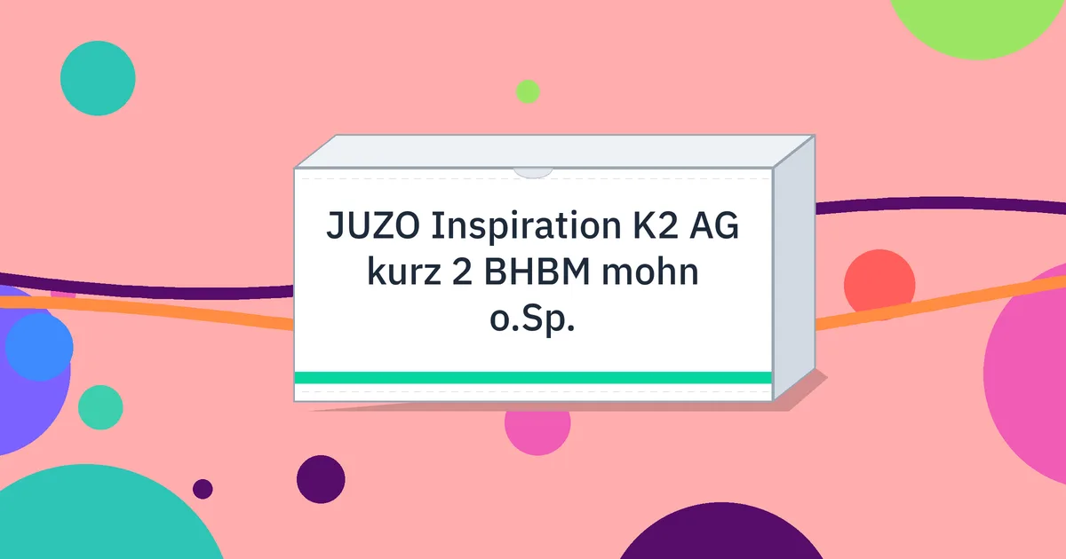Symbolbild: Packung mit der Aufschrift JUZO Inspiration K2 AG kurz 2 BHBM mohn o.Sp. (PZN 14877586) – Verfügbarkeit und Bezug in Apotheken in Frankfurt am Main