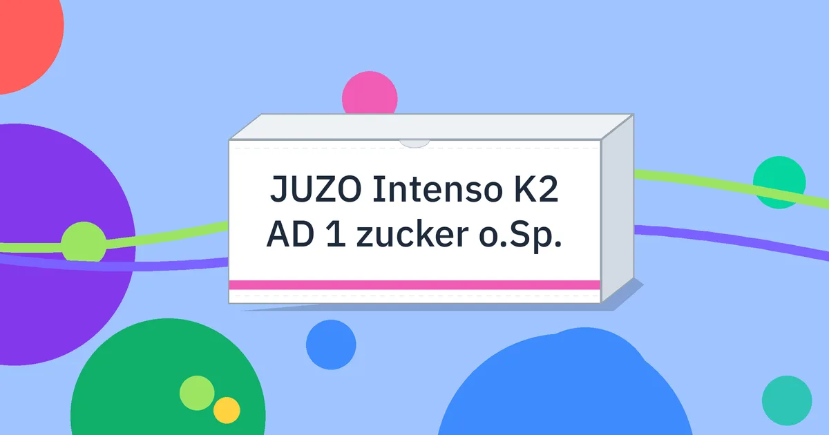 Symbolbild: Packung mit der Aufschrift JUZO Intenso K2 AD 1 zucker o.Sp. (PZN 18616635) – Verfügbarkeit und Bezug in Apotheken in Frankfurt am Main