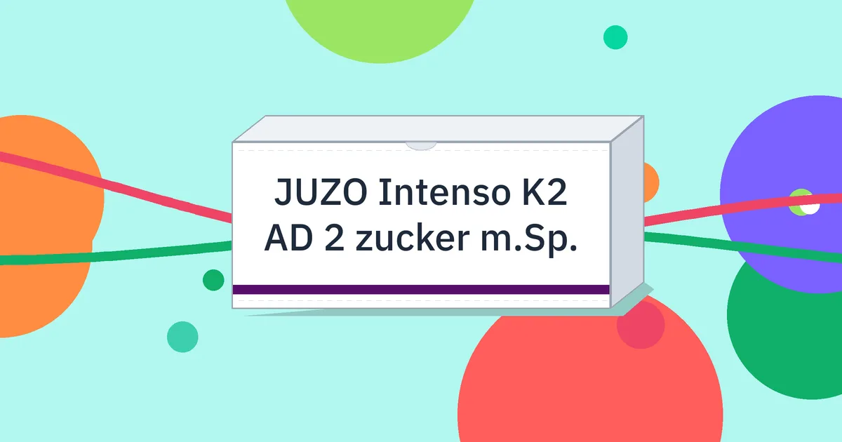 Symbolbild: Packung mit der Aufschrift JUZO Intenso K2 AD 2 zucker m.Sp. (PZN 18606016) – Verfügbarkeit und Bezug in Apotheken in Frankfurt am Main