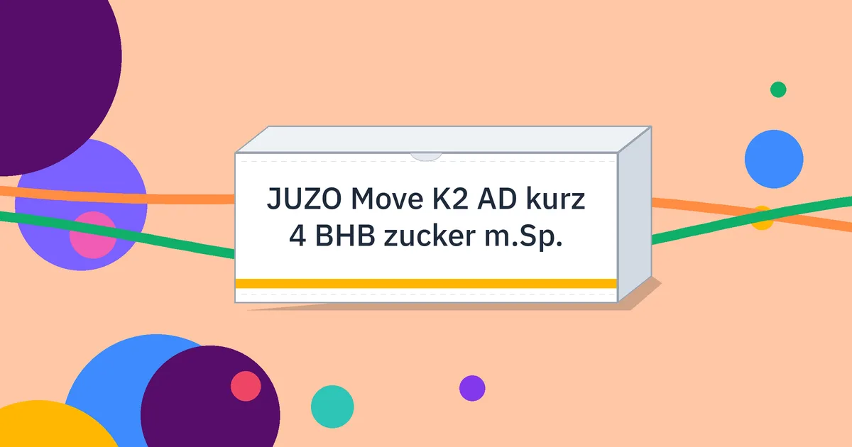 Symbolbild: Packung mit der Aufschrift JUZO Move K2 AD kurz 4 BHB zucker m.Sp. (PZN 18508874) – Verfügbarkeit und Bezug in Apotheken in Frankfurt am Main