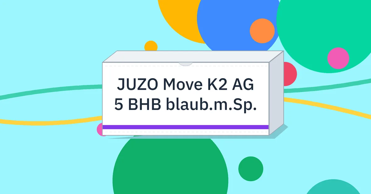 Symbolbild: Packung mit der Aufschrift JUZO Move K2 AG 5 BHB blaub.m.Sp. (PZN 18555804) – Verfügbarkeit und Bezug in Apotheken in Frankfurt am Main