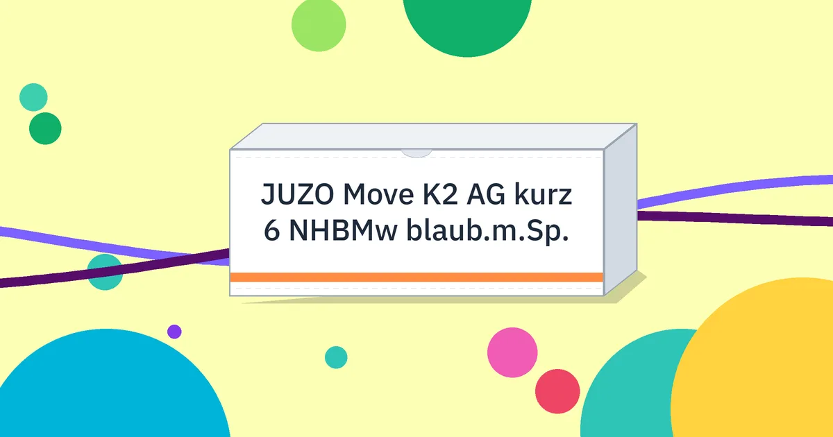 Symbolbild: Packung mit der Aufschrift JUZO Move K2 AG kurz 6 NHBMw blaub.m.Sp. (PZN 18559096) – Verfügbarkeit und Bezug in Apotheken in Frankfurt am Main