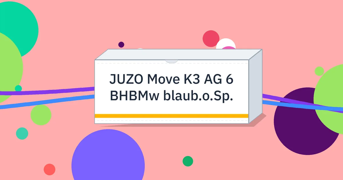 Symbolbild: Packung mit der Aufschrift JUZO Move K3 AG 6 BHBMw blaub.o.Sp. (PZN 18590114) – Verfügbarkeit und Bezug in Apotheken in Frankfurt am Main