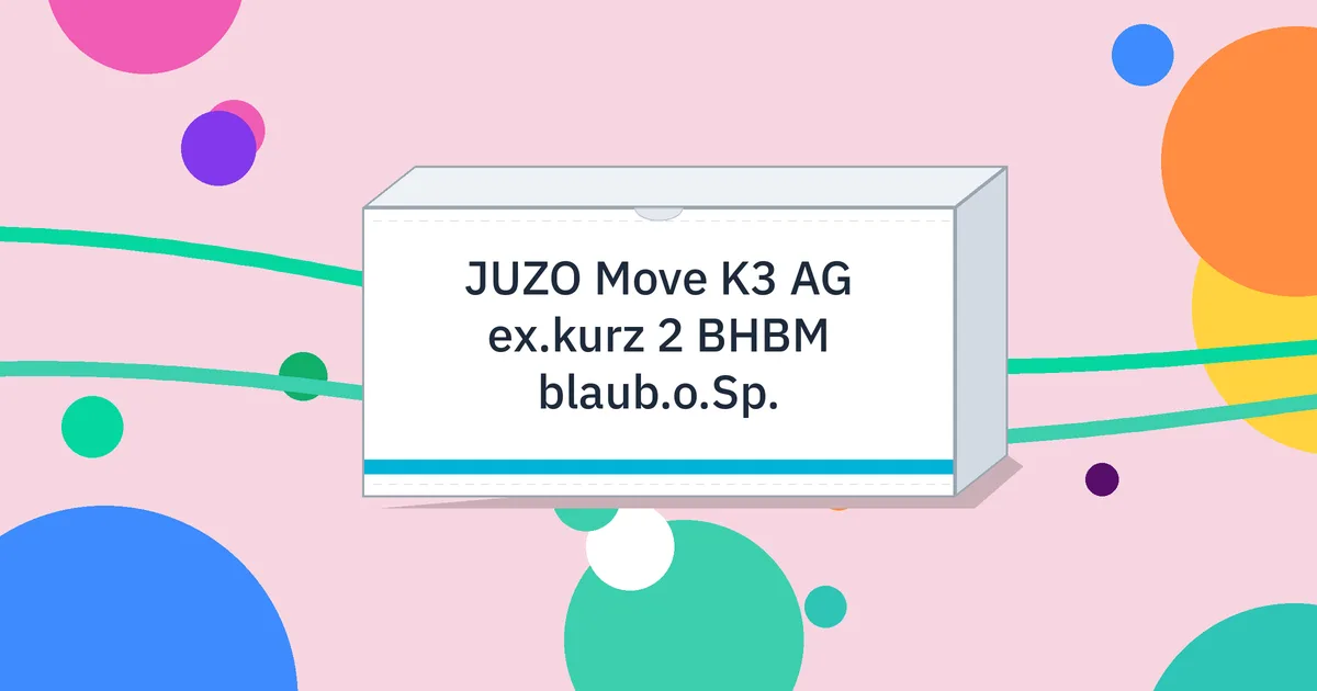 Symbolbild: Packung mit der Aufschrift JUZO Move K3 AG ex.kurz 2 BHBM blaub.o.Sp. (PZN 18597760) – Verfügbarkeit und Bezug in Apotheken in Frankfurt am Main