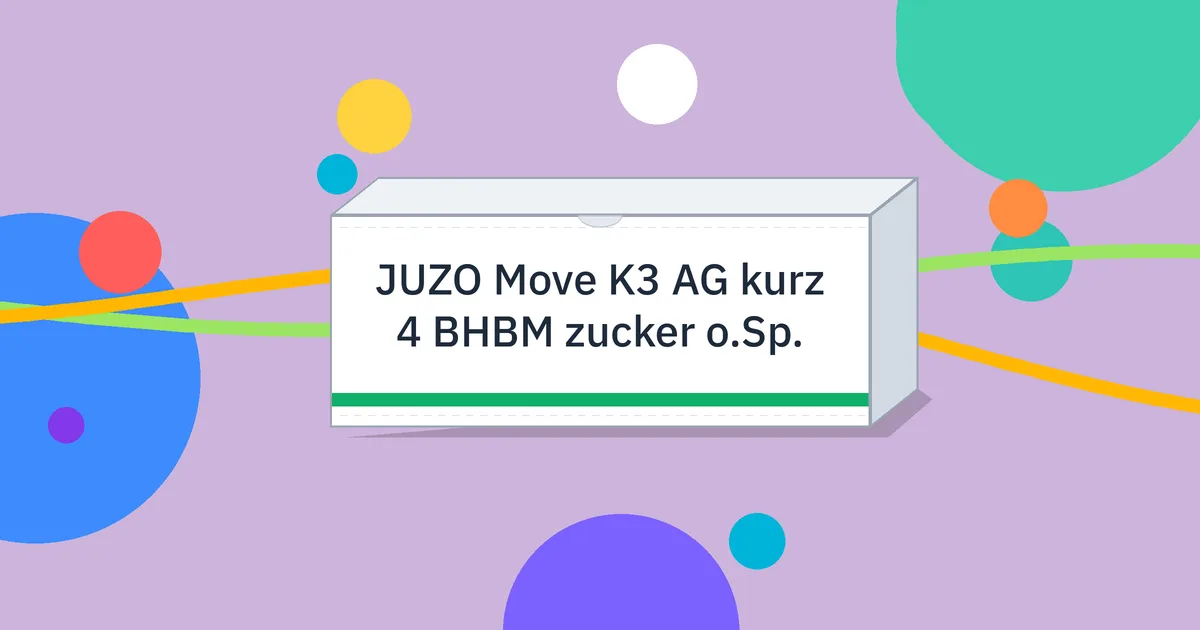 Symbolbild: Packung mit der Aufschrift JUZO Move K3 AG kurz 4 BHBM zucker o.Sp. (PZN 18581925) – Verfügbarkeit und Bezug in Apotheken in Frankfurt am Main
