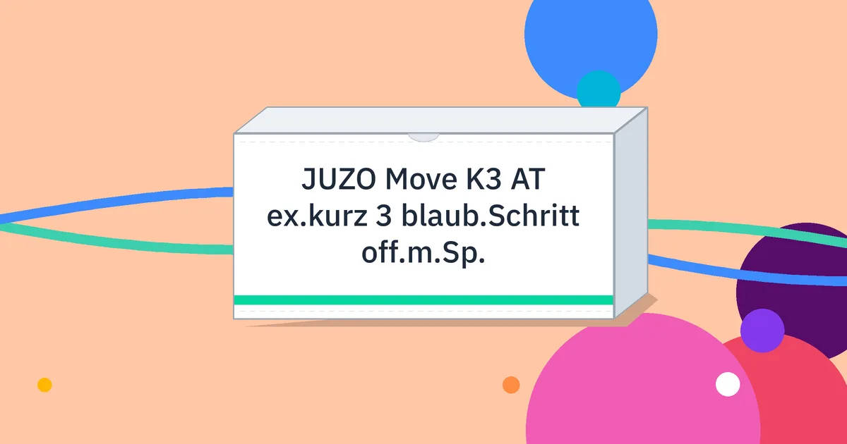 Symbolbild: Packung mit der Aufschrift JUZO Move K3 AT ex.kurz 3 blaub.Schritt off.m.Sp. (PZN 20680623) – Verfügbarkeit und Bezug in Apotheken in Frankfurt am Main