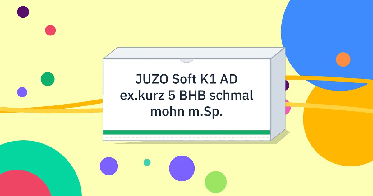 Symbolbild: Packung mit der Aufschrift JUZO Soft K1 AD ex.kurz 5 BHB schmal mohn m.Sp. (PZN 15462634) – Verfügbarkeit und Bezug in Apotheken in Frankfurt am Main