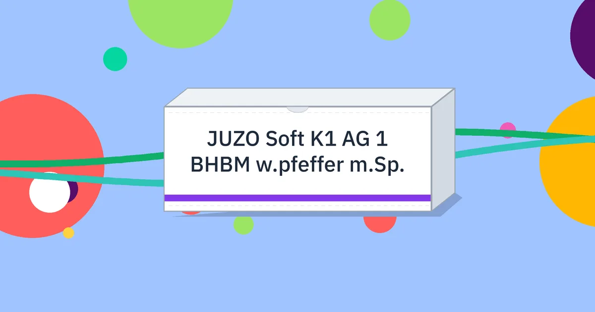 Symbolbild: Packung mit der Aufschrift JUZO Soft K1 AG 1 BHBM w.pfeffer m.Sp. (PZN 14862685) – Verfügbarkeit und Bezug in Apotheken in Frankfurt am Main
