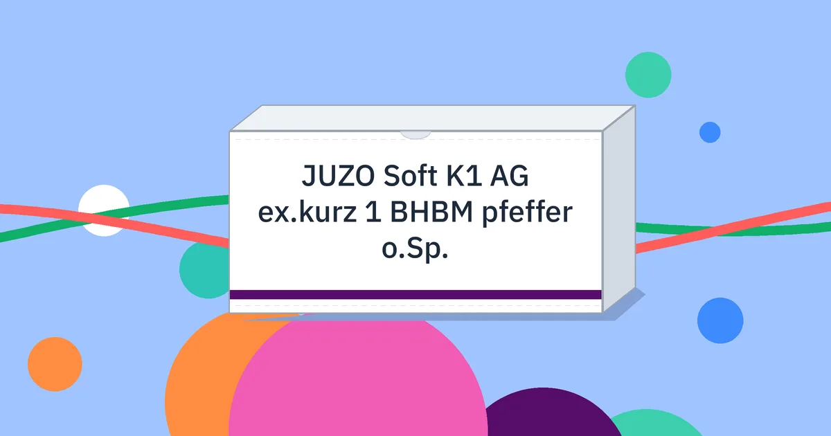Symbolbild: Packung mit der Aufschrift JUZO Soft K1 AG ex.kurz 1 BHBM pfeffer o.Sp. (PZN 14858092) – Verfügbarkeit und Bezug in Apotheken in Frankfurt am Main