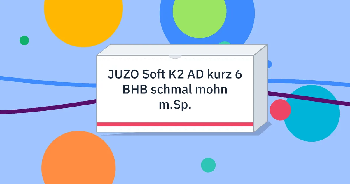 Symbolbild: Packung mit der Aufschrift JUZO Soft K2 AD kurz 6 BHB schmal mohn m.Sp. (PZN 15466017) – Verfügbarkeit und Bezug in Apotheken in Frankfurt am Main