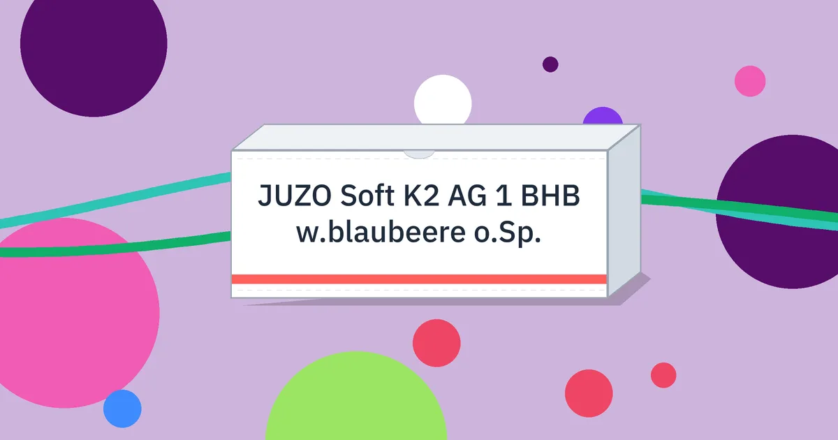 Symbolbild: Packung mit der Aufschrift JUZO Soft K2 AG 1 BHB w.blaubeere o.Sp. (PZN 14841482) – Verfügbarkeit und Bezug in Apotheken in Frankfurt am Main