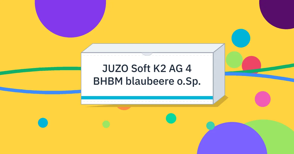 Symbolbild: Packung mit der Aufschrift JUZO Soft K2 AG 4 BHBM blaubeere o.Sp. (PZN 14861042) – Verfügbarkeit und Bezug in Apotheken in Frankfurt am Main