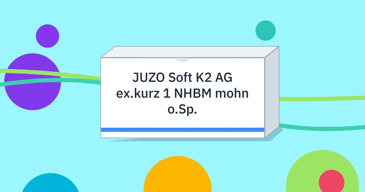 Symbolbild: Packung mit der Aufschrift JUZO Soft K2 AG ex.kurz 1 NHBM mohn o.Sp. (PZN 14998657) – Verfügbarkeit und Bezug in Apotheken in Frankfurt am Main
