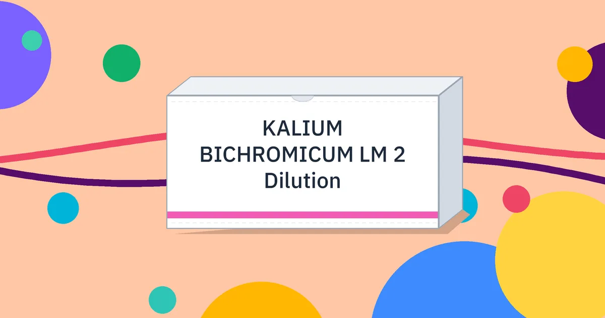 Symbolbild: Packung mit der Aufschrift KALIUM BICHROMICUM LM 2 Dilution (PZN 12917347) – Verfügbarkeit und Bezug in Apotheken in Frankfurt am Main