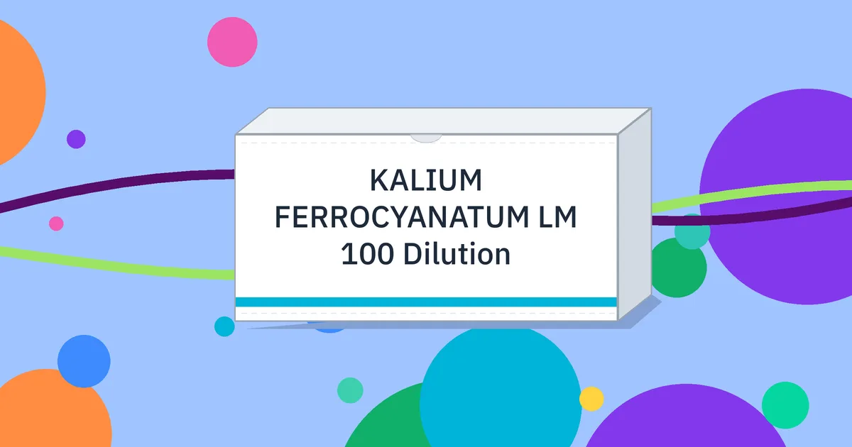 Symbolbild: Packung mit der Aufschrift KALIUM FERROCYANATUM LM 100 Dilution (PZN 12921320) – Verfügbarkeit und Bezug in Apotheken in Frankfurt am Main