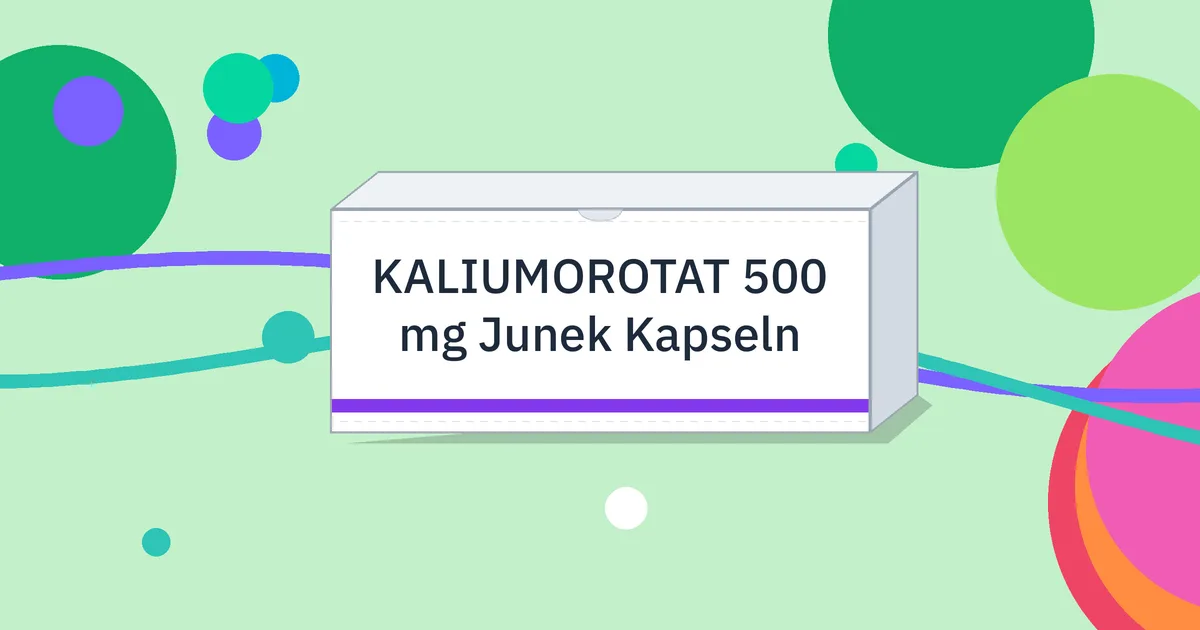 Symbolbild: Packung mit der Aufschrift KALIUMOROTAT 500 mg Junek Kapseln (PZN 11482663) – Verfügbarkeit und Bezug in Apotheken in Frankfurt am Main
