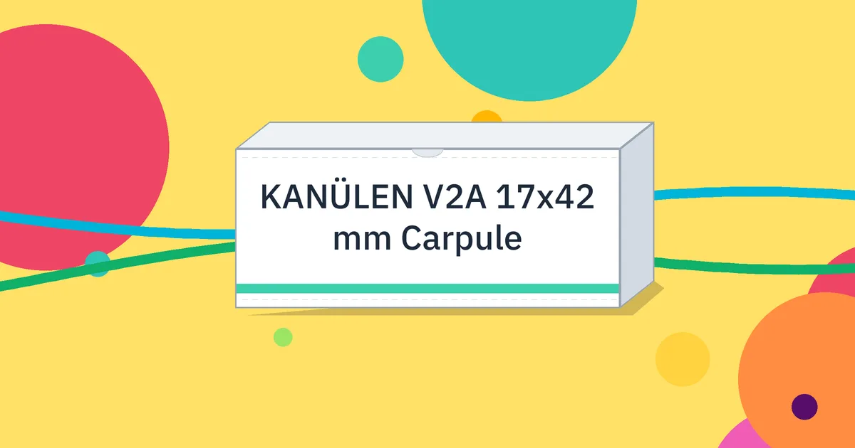 Symbolbild: Packung mit der Aufschrift KANÜLEN V2A 17x42 mm Carpule (PZN 02439852) – Verfügbarkeit und Bezug in Apotheken in Frankfurt am Main