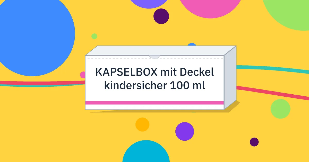 Symbolbild: Packung mit der Aufschrift KAPSELBOX mit Deckel kindersicher 100 ml (PZN 19076359) – Verfügbarkeit und Bezug in Apotheken in Frankfurt am Main