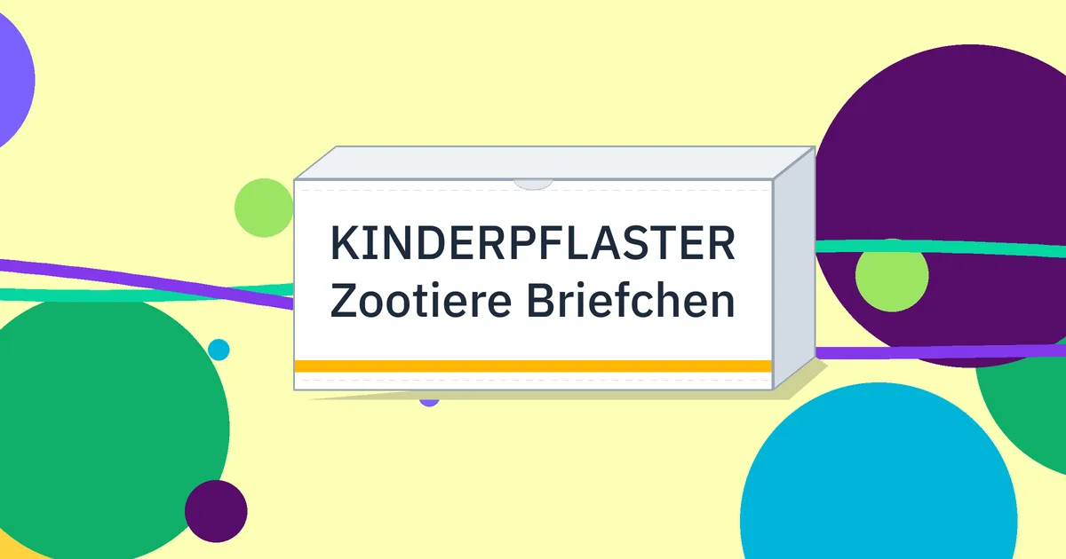 Symbolbild: Packung mit der Aufschrift KINDERPFLASTER Zootiere Briefchen (PZN 19405202) – Verfügbarkeit und Bezug in Apotheken in Frankfurt am Main