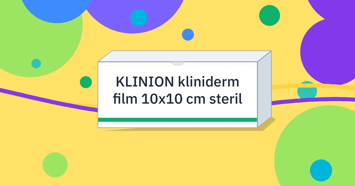 Symbolbild: Packung mit der Aufschrift KLINION kliniderm film 10x10 cm steril (PZN 19519673) – Verfügbarkeit und Bezug in Apotheken in Frankfurt am Main