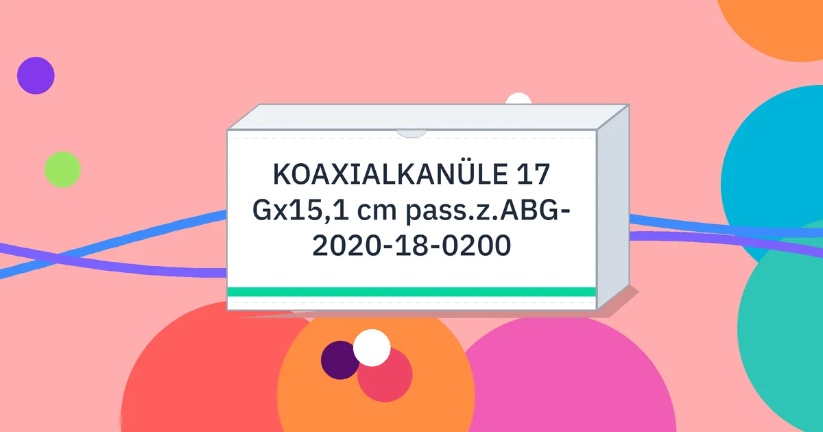 Symbolbild: Packung mit der Aufschrift KOAXIALKANÜLE 17 Gx15,1 cm pass.z.ABG-2020-18-0200 (PZN 18812158) – Verfügbarkeit und Bezug in Apotheken in Frankfurt am Main