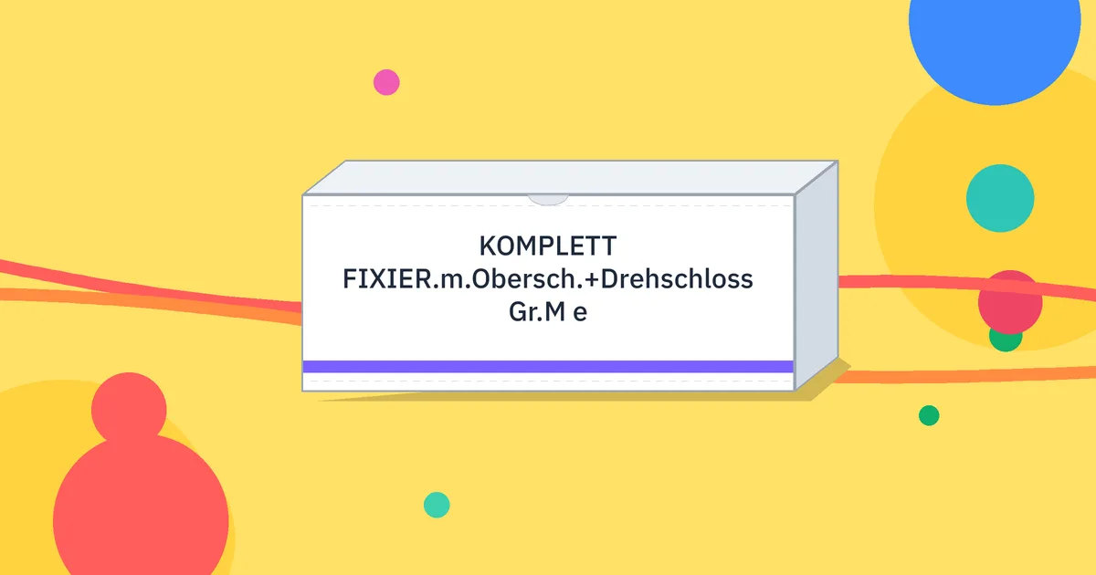 Symbolbild: Packung mit der Aufschrift KOMPLETT FIXIER.m.Obersch.+Drehschloss Gr.M e (PZN 11573905) – Verfügbarkeit und Bezug in Apotheken in Frankfurt am Main