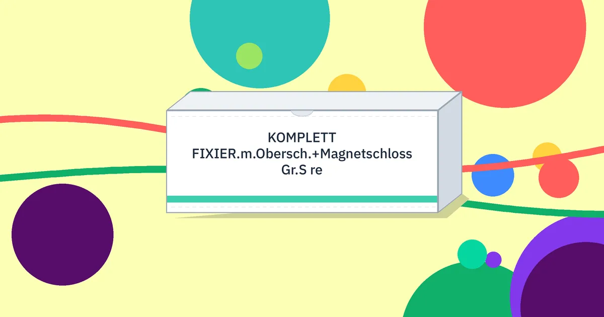 Symbolbild: Packung mit der Aufschrift KOMPLETT FIXIER.m.Obersch.+Magnetschloss Gr.S re (PZN 11573779) – Verfügbarkeit und Bezug in Apotheken in Frankfurt am Main
