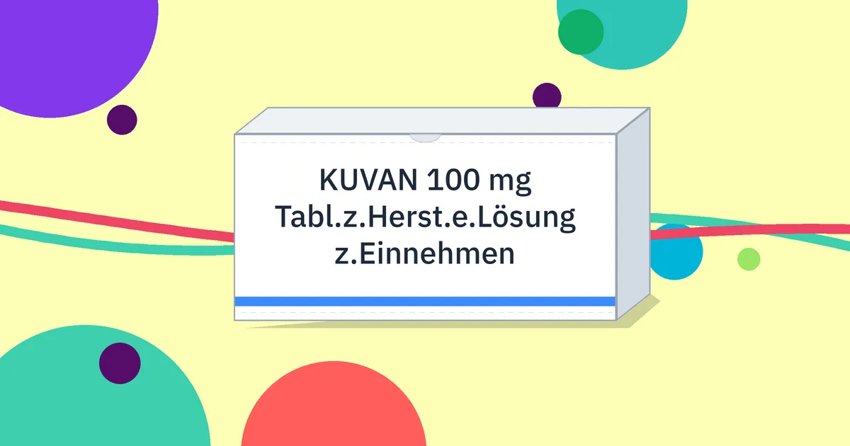 Symbolbild: Packung mit der Aufschrift KUVAN 100 mg Tabl.z.Herst.e.Lösung z.Einnehmen (PZN 09012795) – Verfügbarkeit und Bezug in Apotheken in Frankfurt am Main
