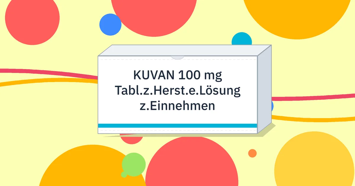 Symbolbild: Packung mit der Aufschrift KUVAN 100 mg Tabl.z.Herst.e.Lösung z.Einnehmen (PZN 19401813) – Verfügbarkeit und Bezug in Apotheken in Frankfurt am Main