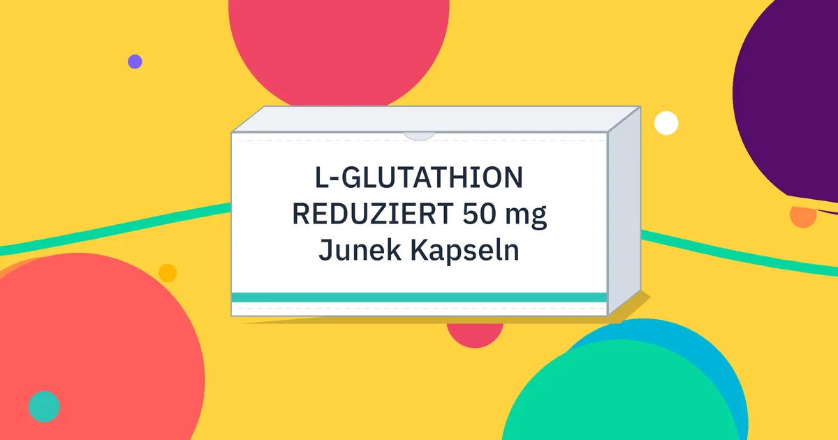Symbolbild: Packung mit der Aufschrift L-GLUTATHION REDUZIERT 50 mg Junek Kapseln (PZN 09786054) – Verfügbarkeit und Bezug in Apotheken in Frankfurt am Main