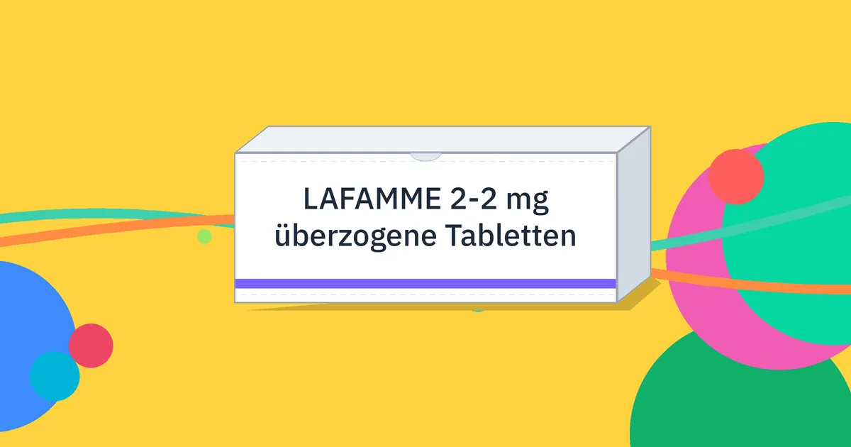 Symbolbild: Packung mit der Aufschrift LAFAMME 2-2 mg überzogene Tabletten (PZN 01672351) – Verfügbarkeit und Bezug in Apotheken in Frankfurt am Main