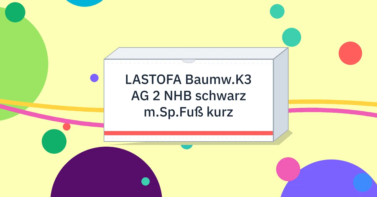 Symbolbild: Packung mit der Aufschrift LASTOFA Baumw.K3 AG 2 NHB schwarz m.Sp.Fuß kurz (PZN 01954492) – Verfügbarkeit und Bezug in Apotheken in Frankfurt am Main